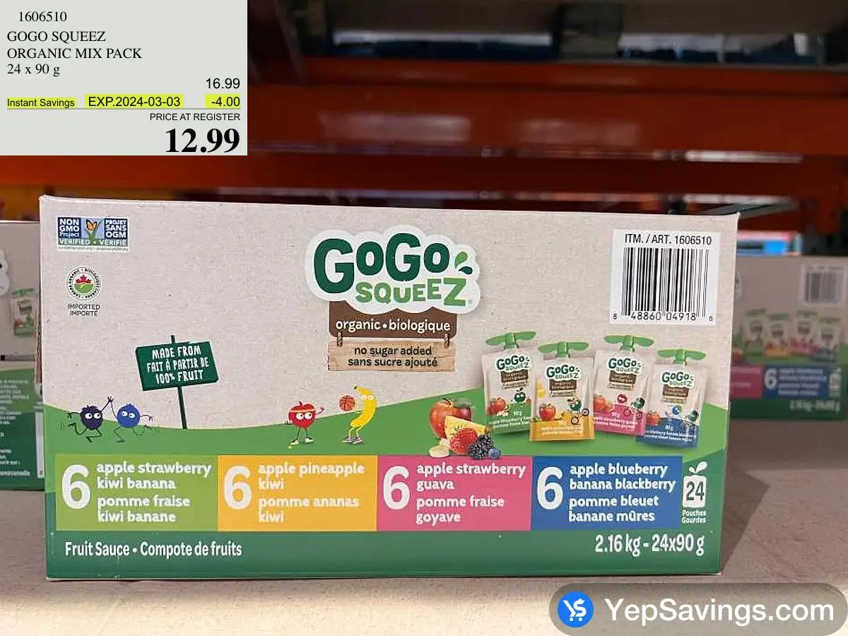 GOGO SQUEEZ ORGANIC MIX PACK 24 x 90 g at Costco 693 Wonderland Rd London