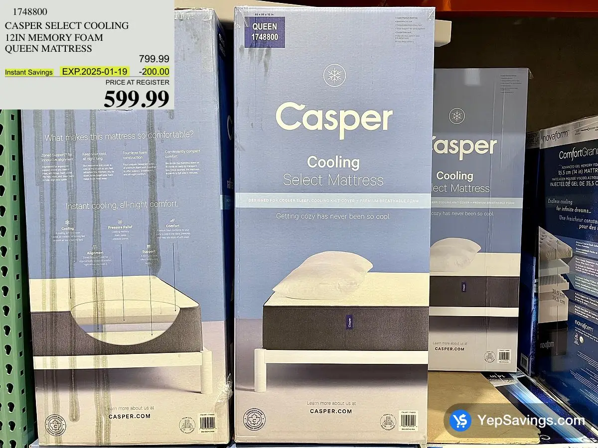 CASPER SELECT COOLING 12IN MEMORY FOAM QUEEN MATTRESS at Costco South ...