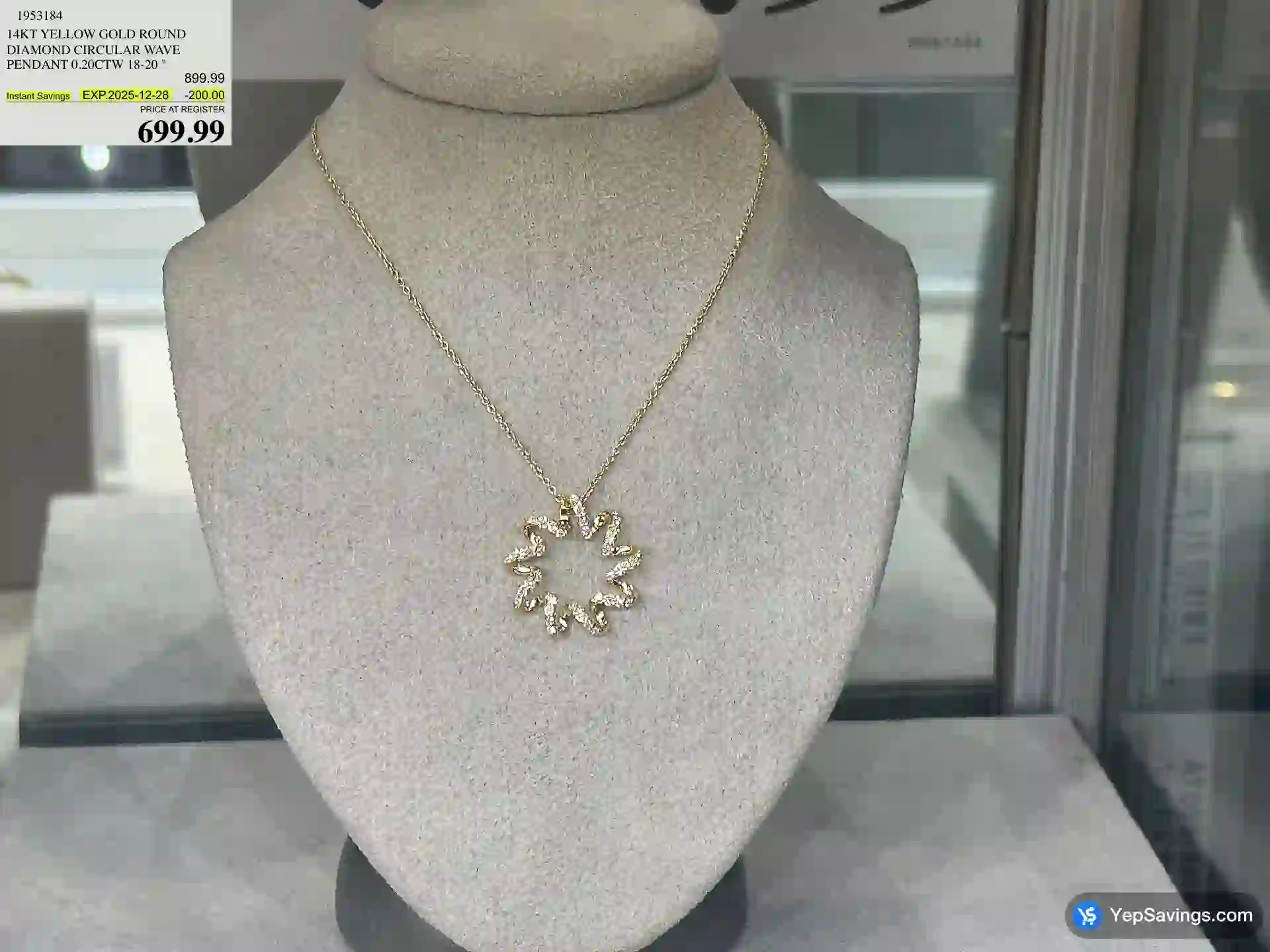 COSTCO 14KT YELLOW GOLD ROUND DIAMOND CIRCULAR WAVE PENDANT 0.20CTW 18 ...