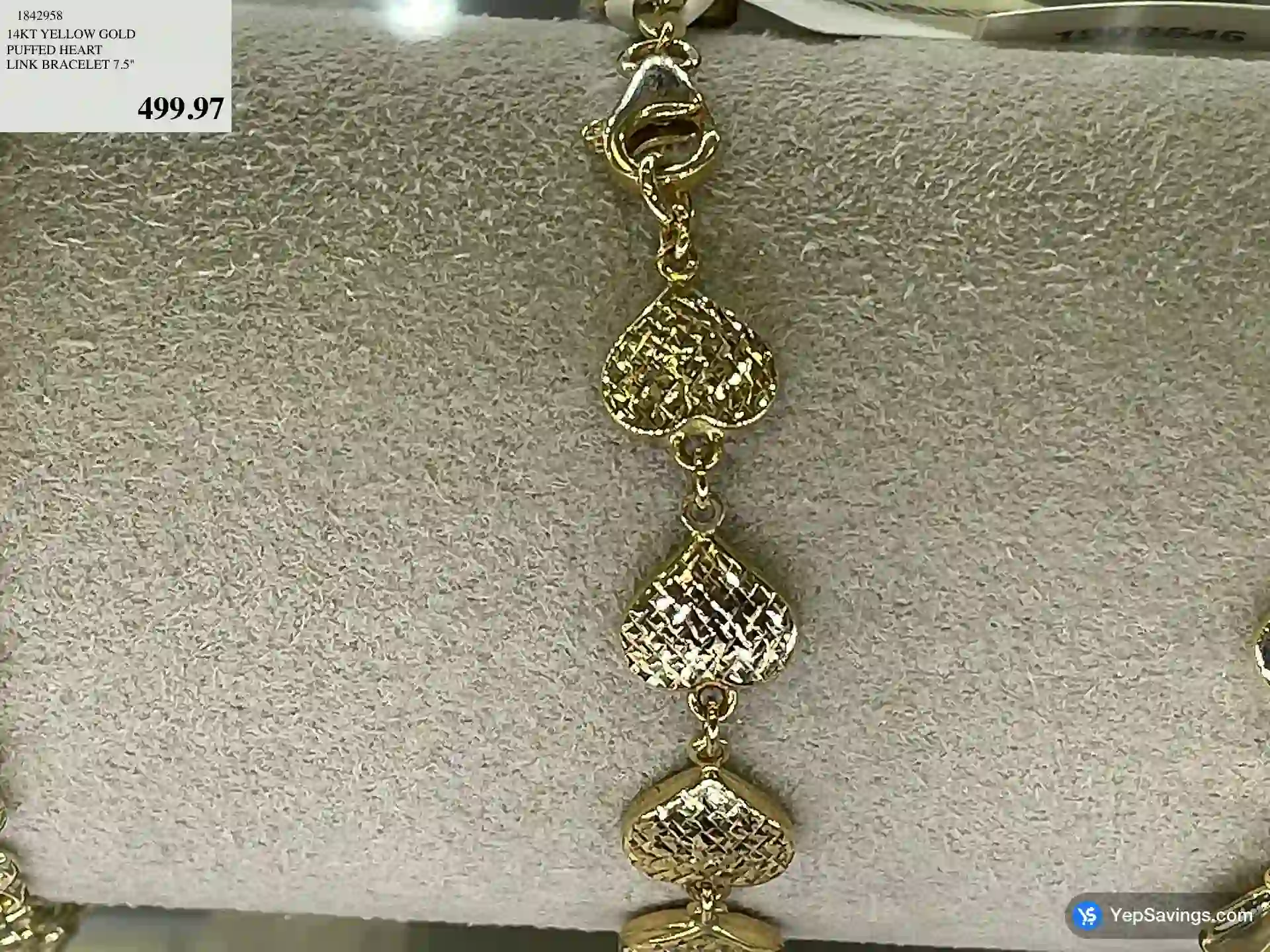 COSTCO 14KT YELLOW GOLD PUFFED HEART LINK BRACELET 7.5" (ITM 1842958 ...