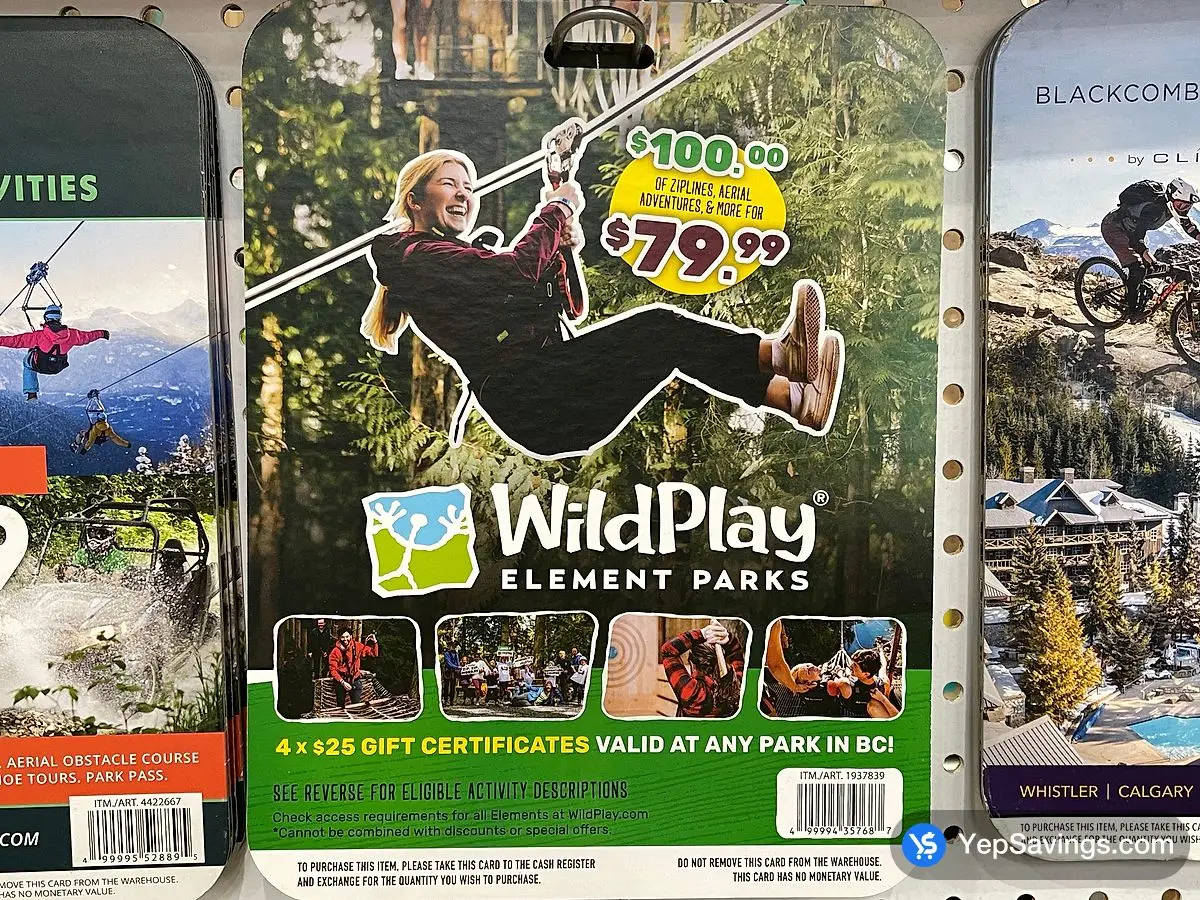 WILDPLAY ELEMENT PARKS 4 X $ 25 CERTIFICATES ITEM IS NON - REFUNDABLE ...