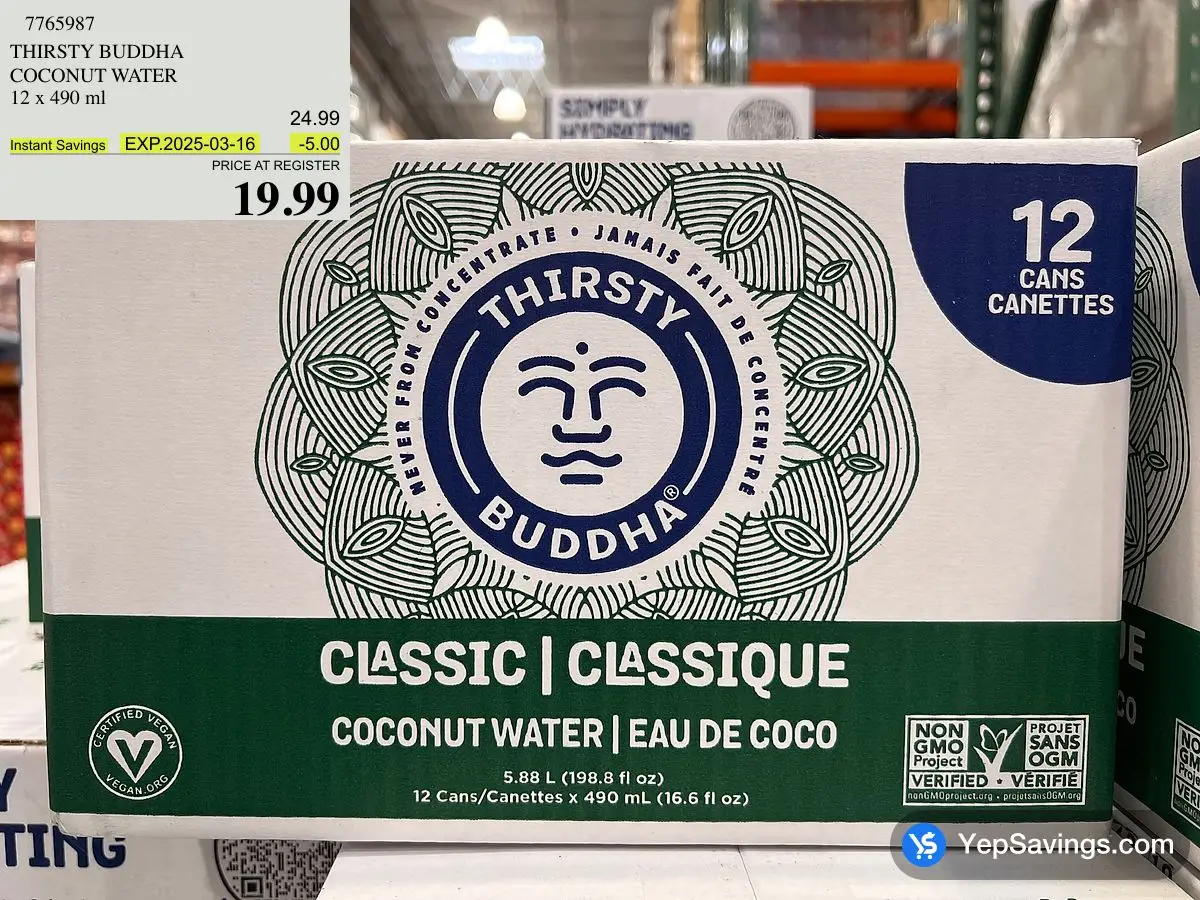 THIRSTY BUDDHA COCONUT WATER 12 x 490 ml at Costco 91 St NW Edmonton