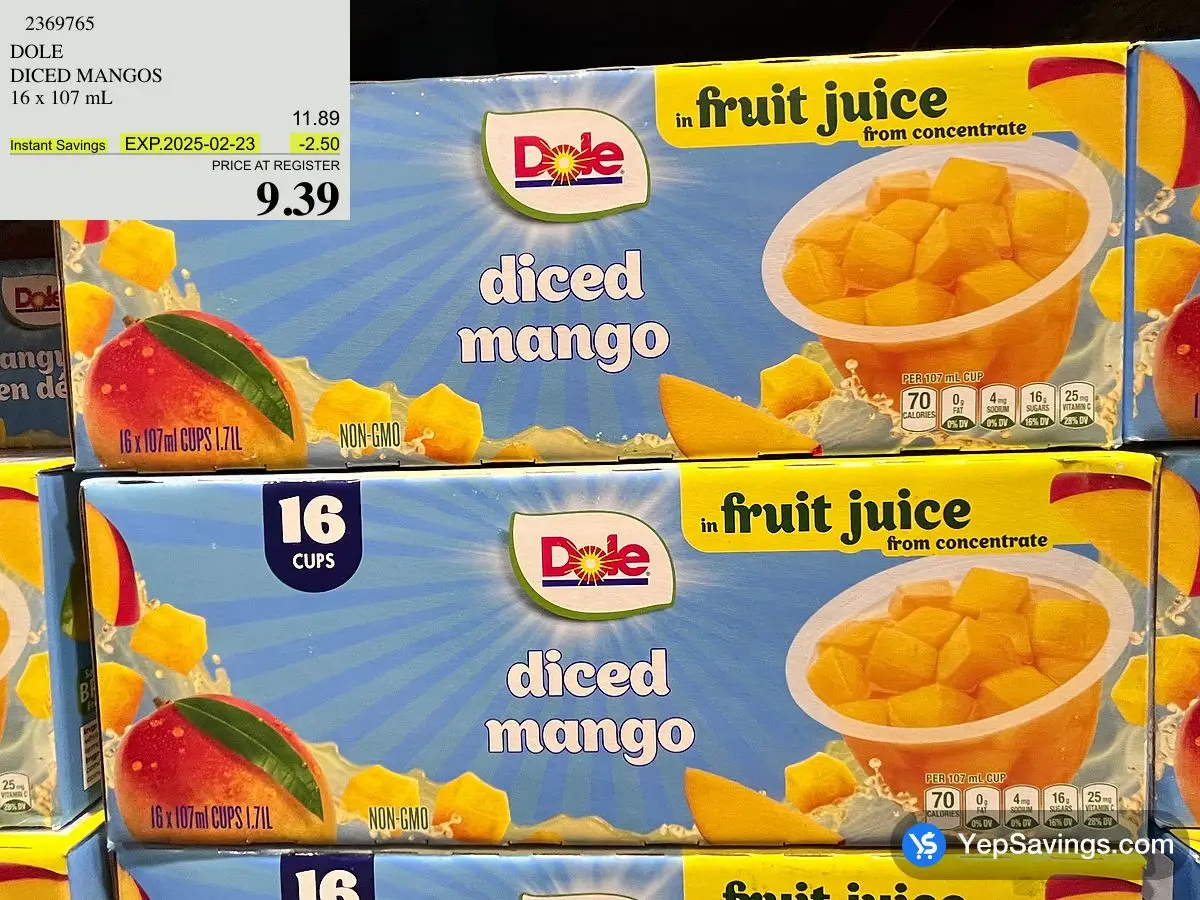 DOLE DICED MANGOS 16 x 107 mL at Costco Beacon Hill Calgary