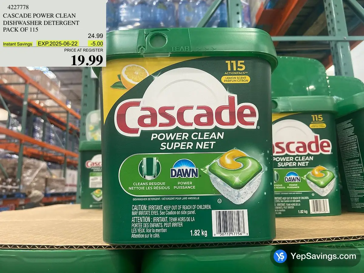 CASCADE POWER CLEAN DISHWASHER DETERGENT PACK OF 115 at Costco Warden ...