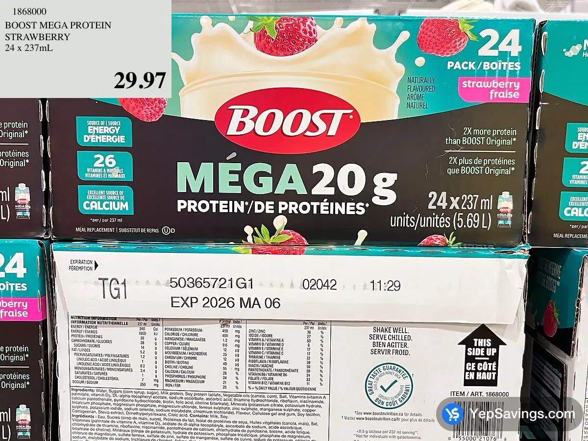 BOOST MEGA PROTEIN STRAWBERRY 24 x 237mL at Costco South Saskatoon